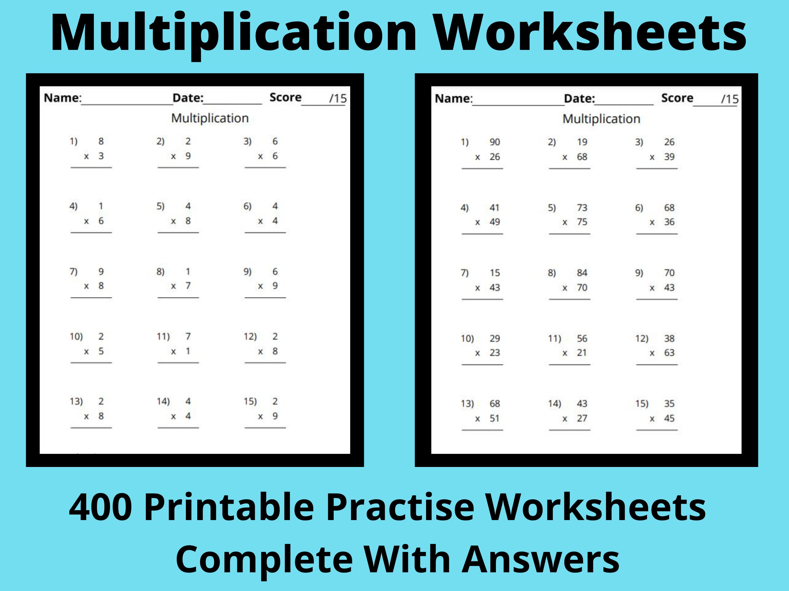 Math Multiplication Worksheets, 400 Practice Math Worksheets With ...