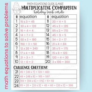Winter Holiday Math Task Cards Multiplicative Comparison Word Problems ...