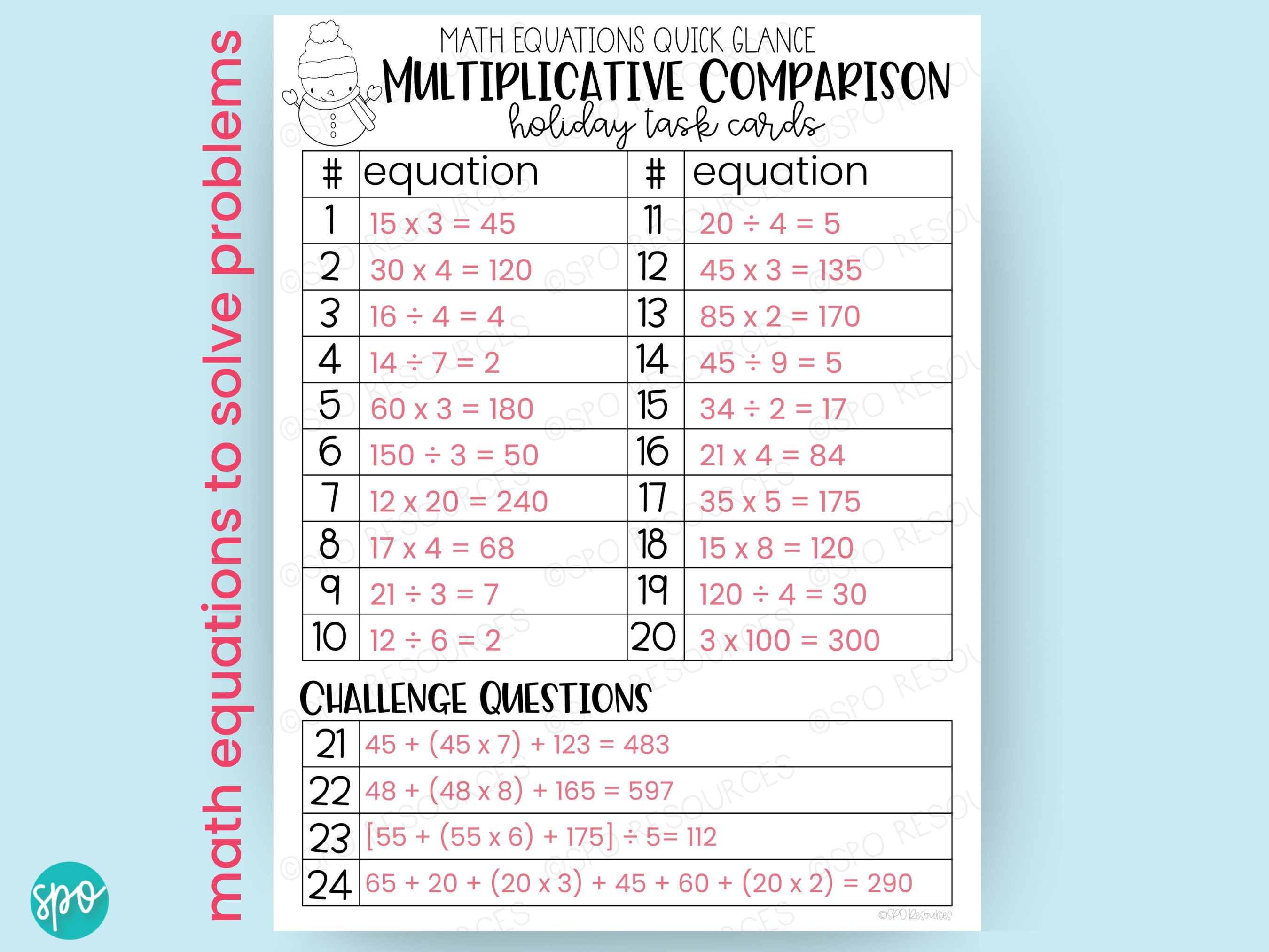 Winter Holiday Math Task Cards Multiplicative Comparison Word Problems ...