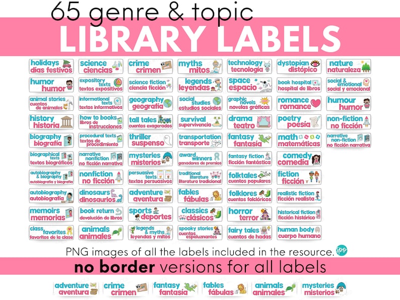 Bilingual Classroom Library Labels Blue/red Font Dual-language Genre ...