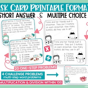 Winter Holiday Math Word Problem Task Cards Multiplication and Division ...