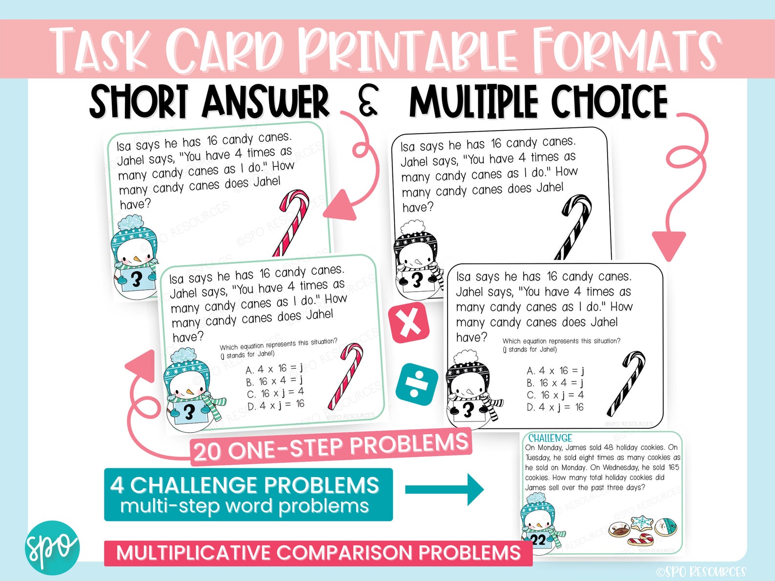 Winter Holiday Math Task Cards Multiplicative Comparison Word Problems ...