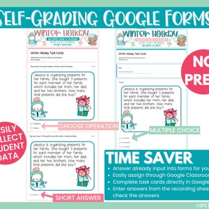 Winter Holiday Math Word Problem Task Cards Multiplication and Division ...