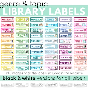 Classroom Library Labels by Genre & Topic for Book Bins and Bookshelves ...