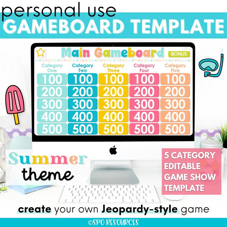 Summer Theme Jeopardy Game Template | Editable Classroom Game Show for ...