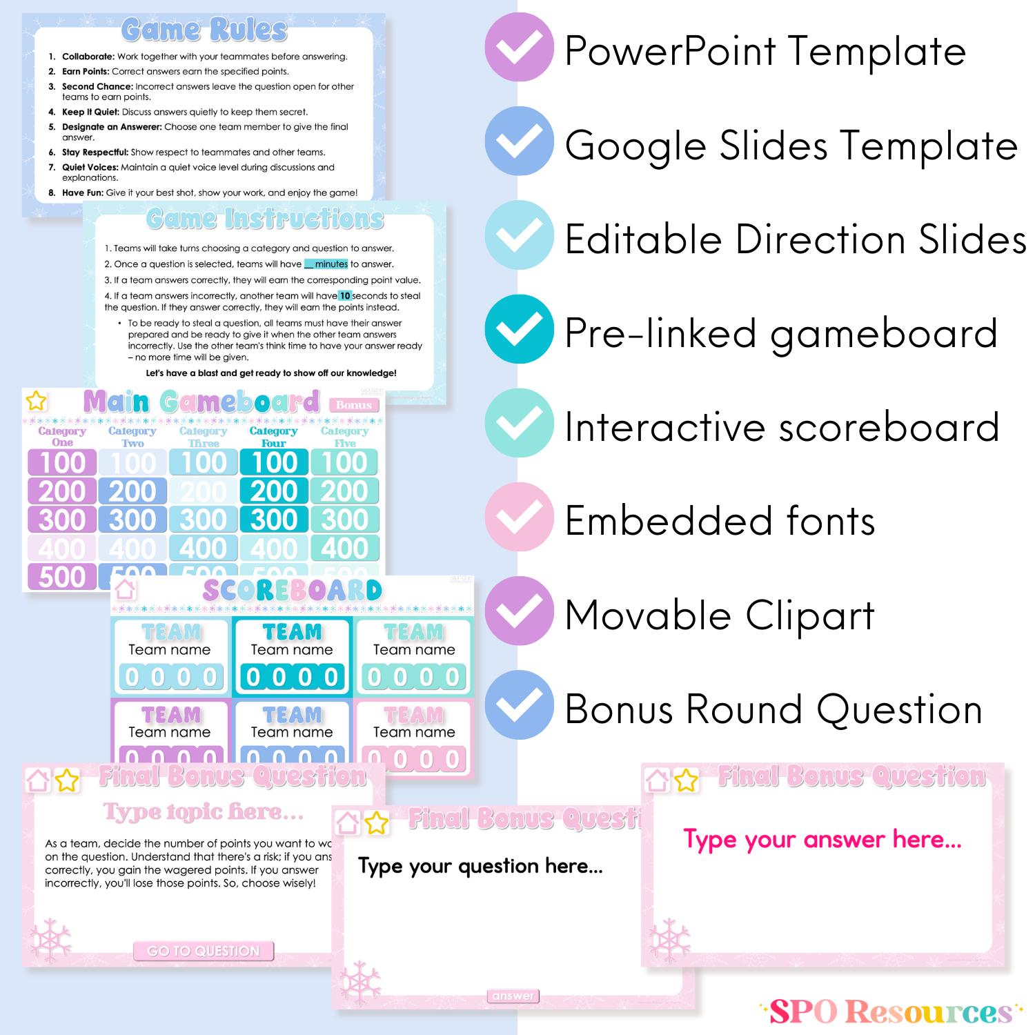 Winter Theme Jeopardy Game Template | Editable Classroom Game Show ...
