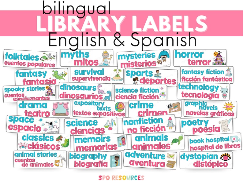 Bilingual Classroom Library Labels Blue/red Font Dual-language Genre ...