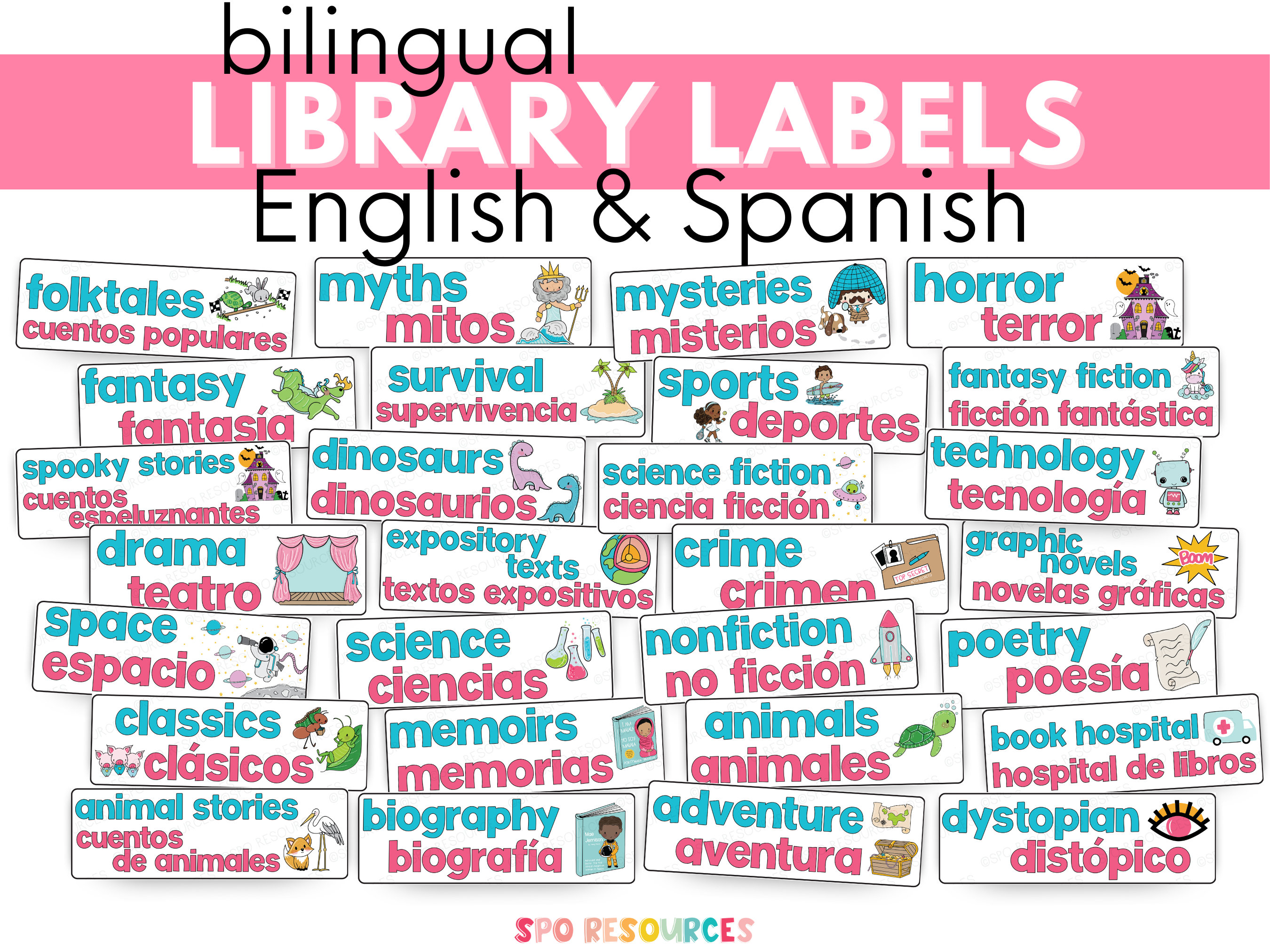 Bilingual Classroom Library Labels | Blue/red Font | Dual-language ...