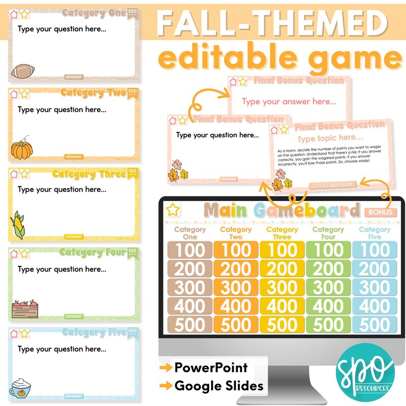 Fall-themed Jeopardy Game Template | Editable Classroom Game Show for ...