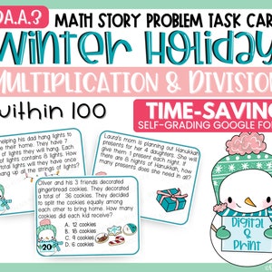 Winter Holiday Math Word Problem Task Cards Multiplication and Division ...