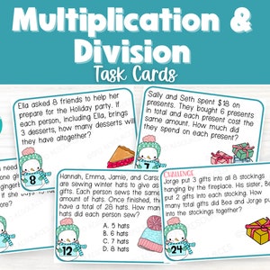Winter Holiday Math Word Problem Task Cards Multiplication and Division ...