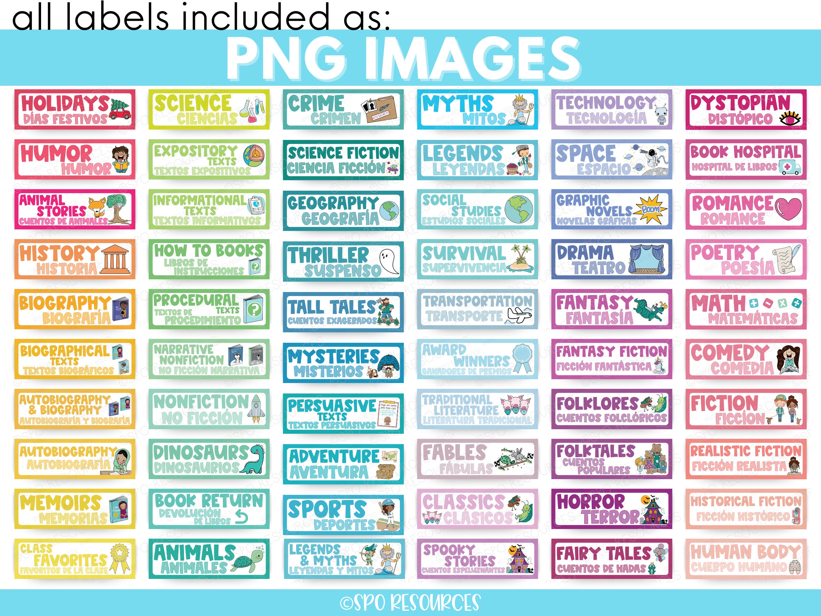 Bilingual Classroom Library Labels by Genre and Topic Dual Language ...
