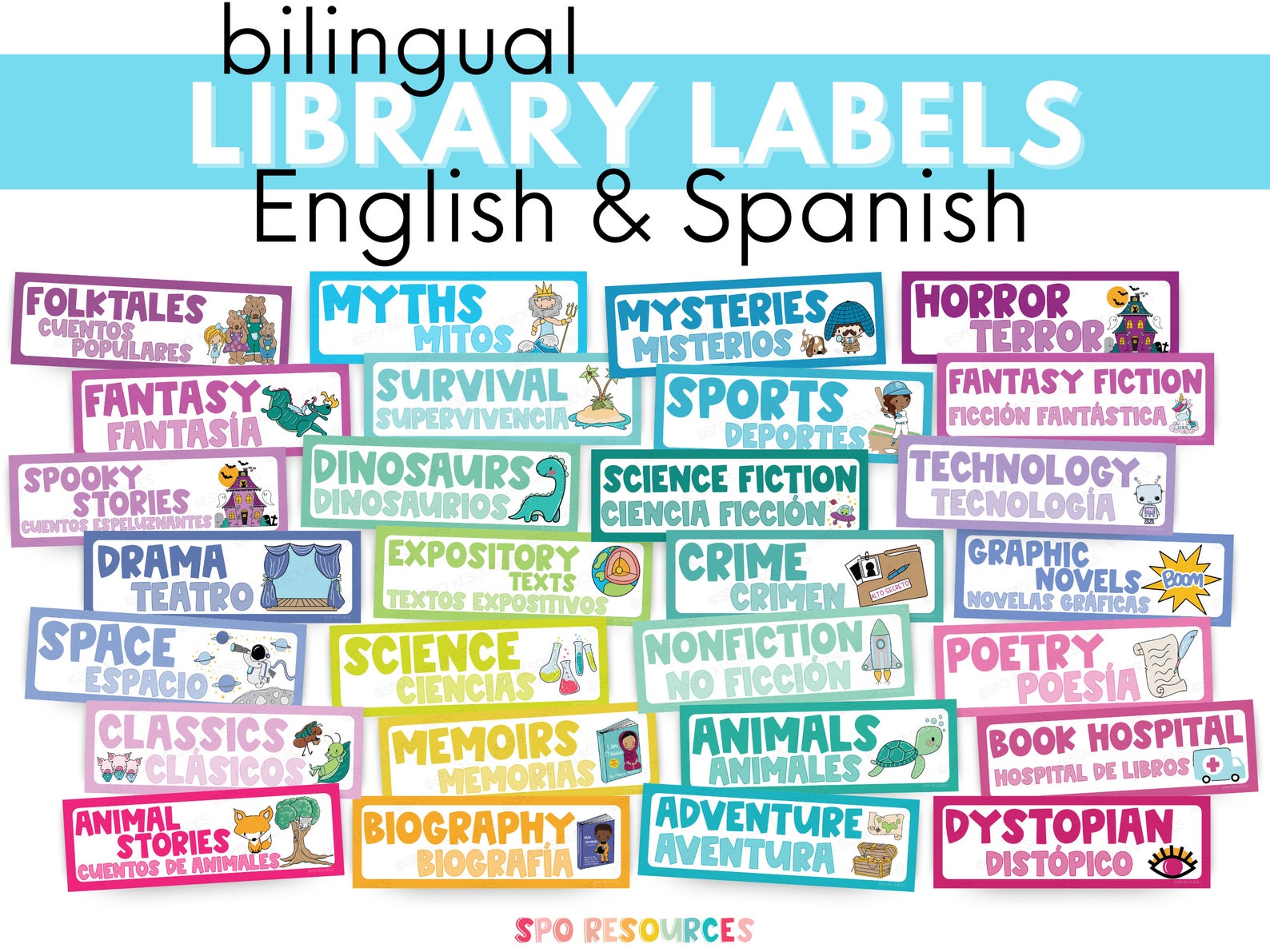 Bilingual Classroom Library Labels | Spanish & English Genre Tags ...