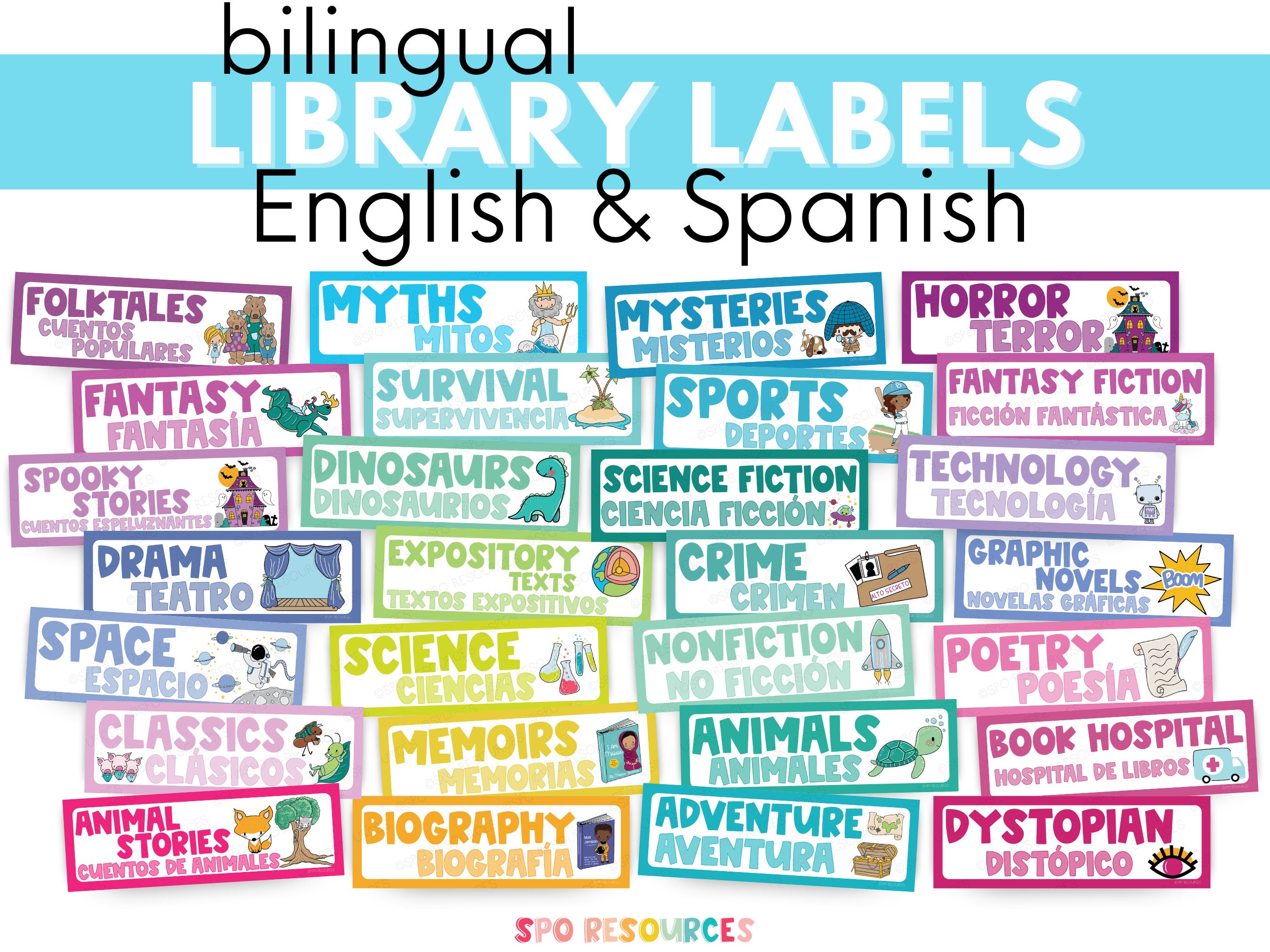 Bilingual Classroom Library Labels by Genre and Topic Dual Language ...