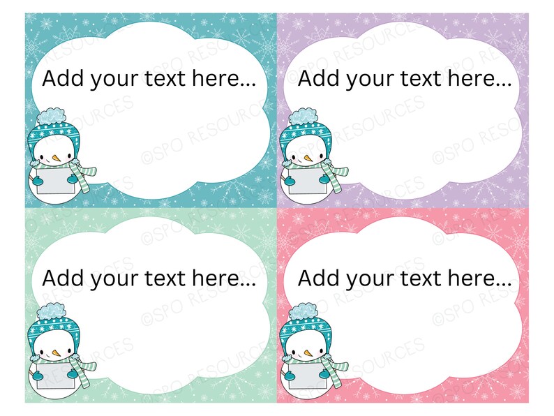 Snowman Editable Task Card Template Winter Task Cards- Commercial Use ...