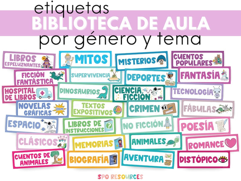 Etiquetas De La Biblioteca De Aula Por Género Y Tema | Spanish ...