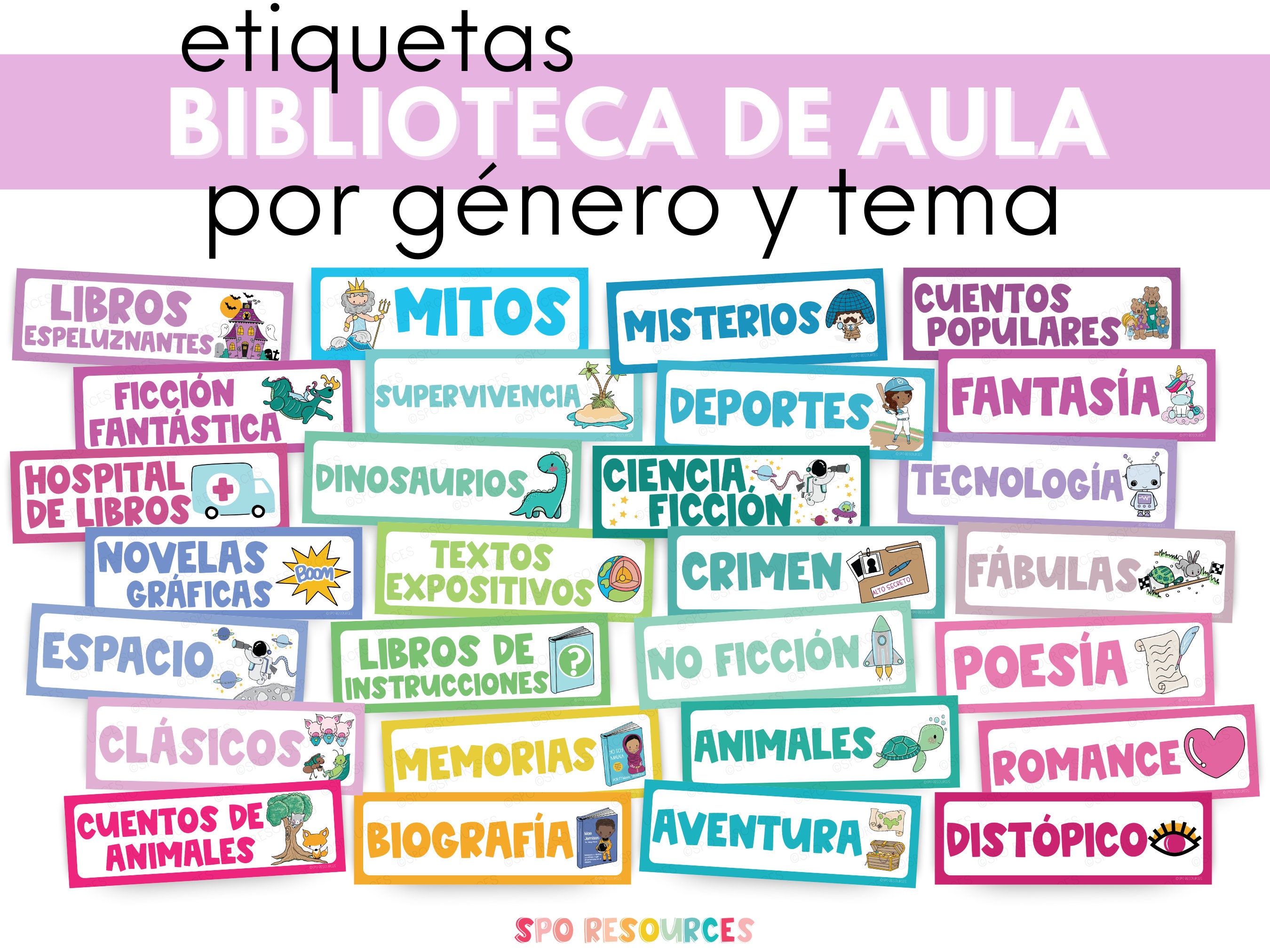 Etiquetas De La Biblioteca De Aula Por Género Y Tema | Spanish ...