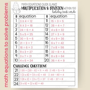 Winter Holiday Math Word Problem Task Cards Multiplication and Division ...