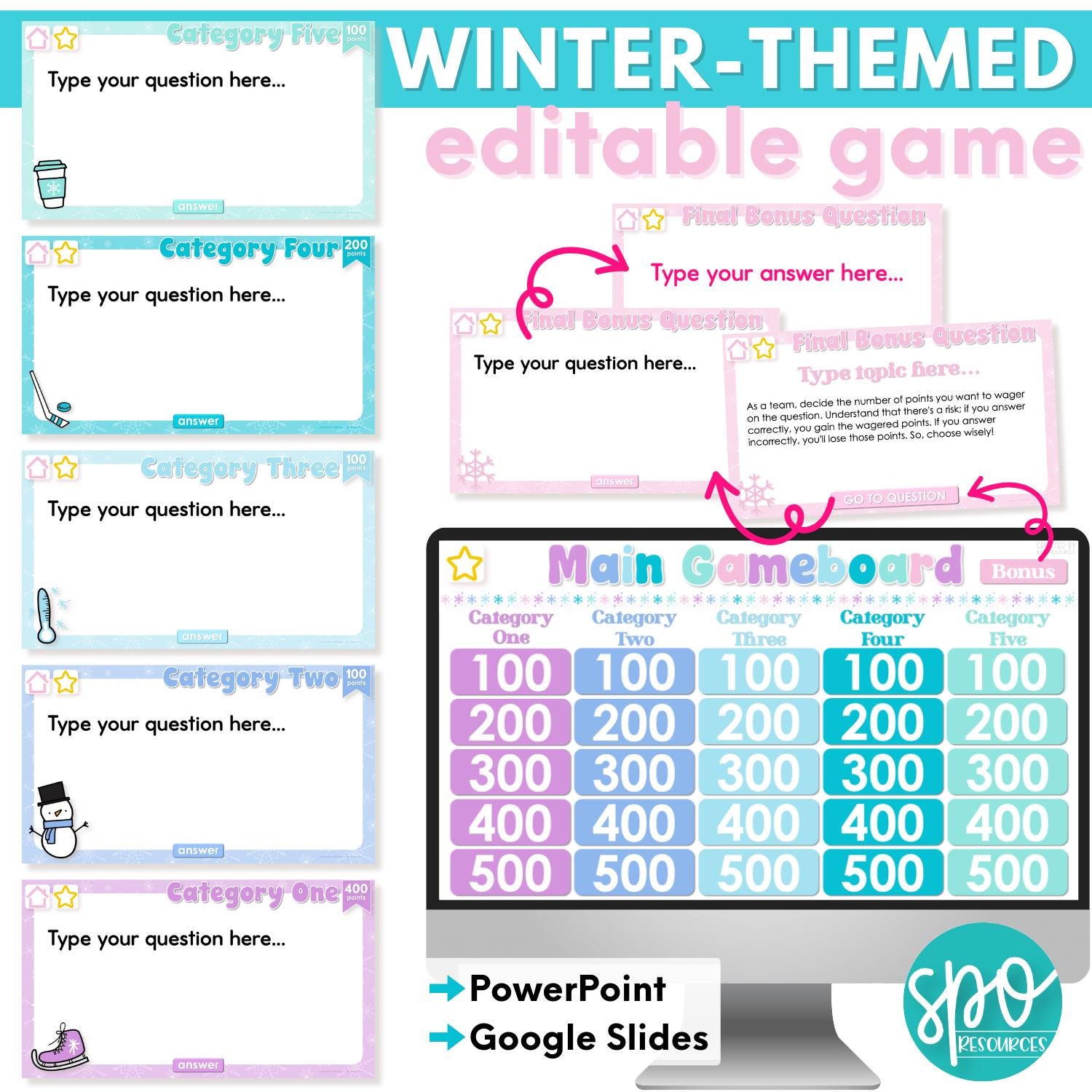Winter Theme Jeopardy Game Template | Editable Classroom Game Show ...