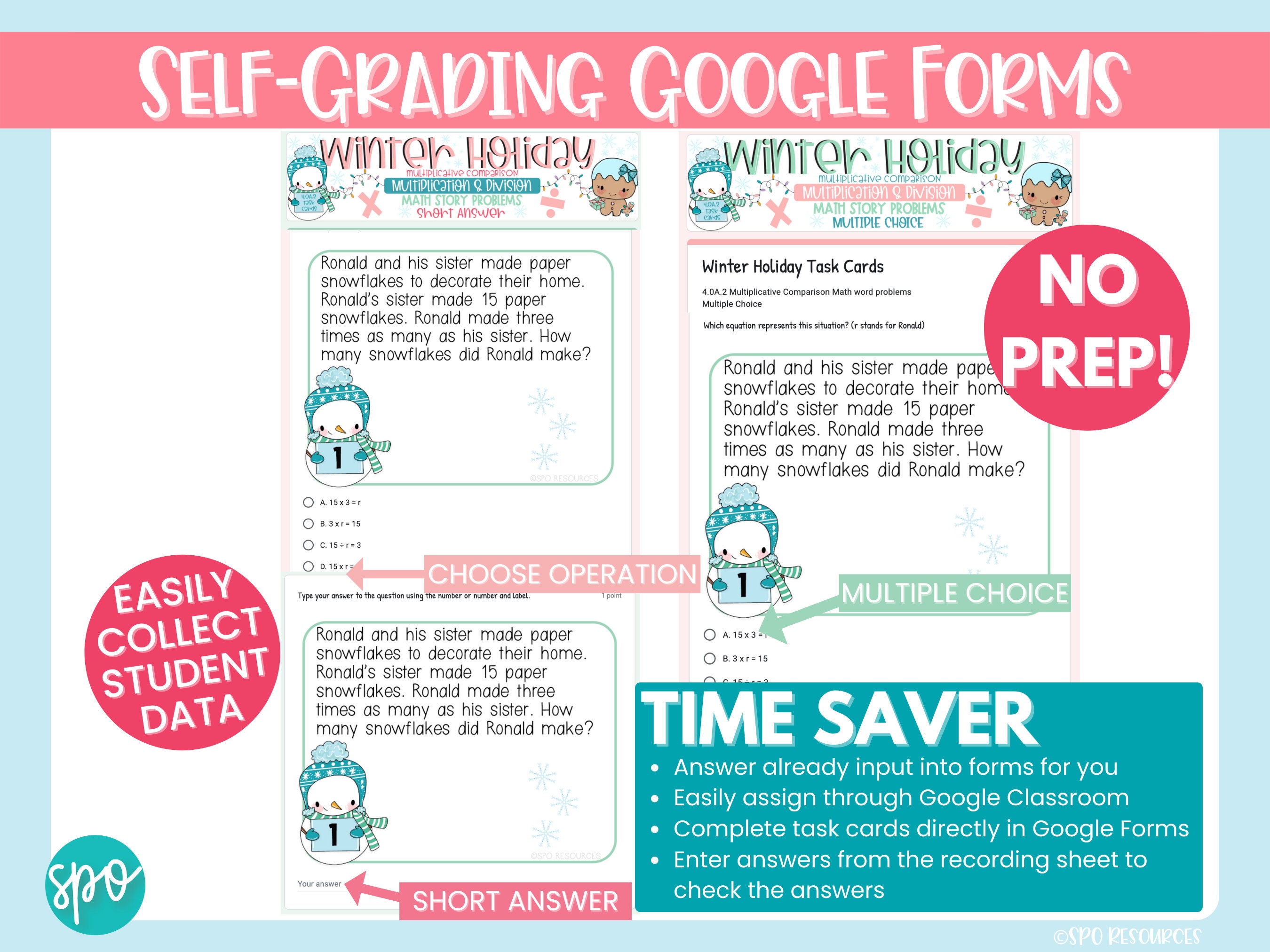 Winter Holiday Math Task Cards Multiplicative Comparison Word Problems ...