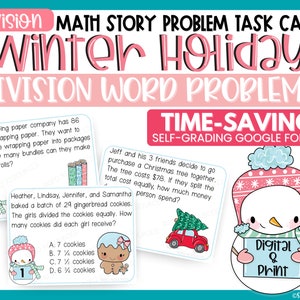 Winter Holiday Math Task Cards Division Interpret the Remainder Word ...