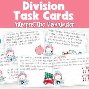 Winter Holiday Math Task Cards Division Interpret the Remainder Word ...