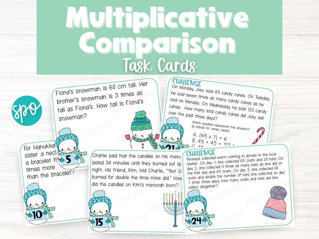Winter Holiday Math Task Cards Multiplicative Comparison Word Problems ...