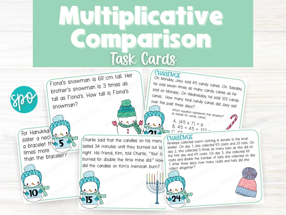 Winter Holiday Math Task Cards Multiplicative Comparison Word Problems ...