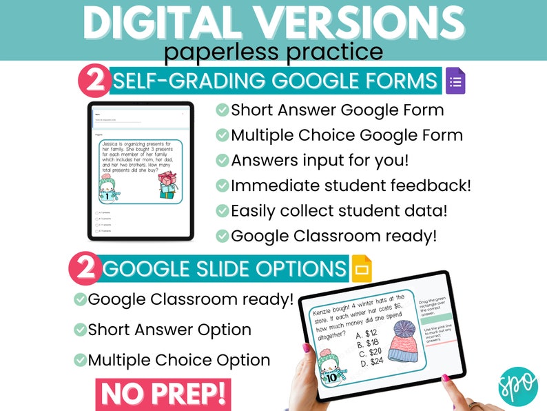 Winter Holiday Math Word Problem Task Cards Multiplication and Division ...