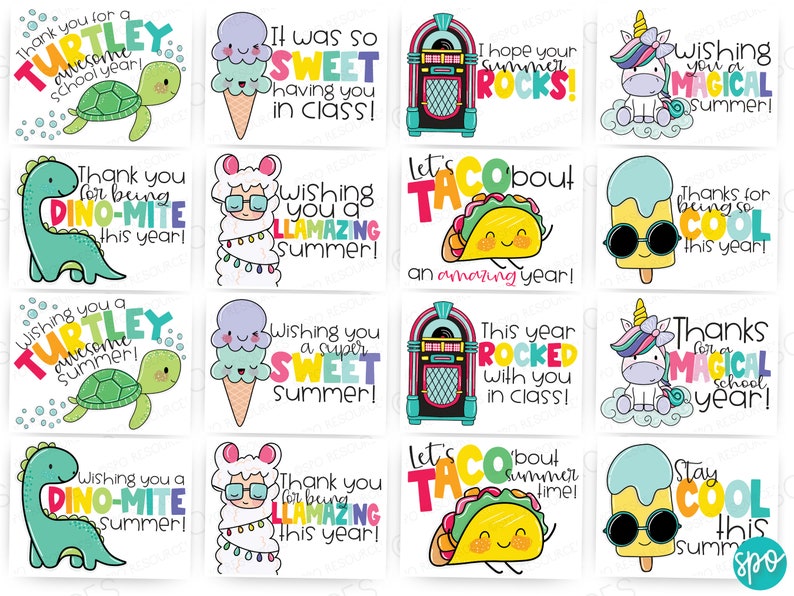 End of Year Thank You Cards & Gift Tag Labels From Teachers to Students ...