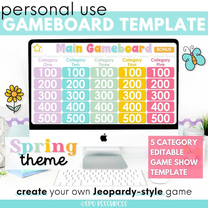 Spring Theme Jeopardy Game Template | Editable Classroom Game Show for ...
