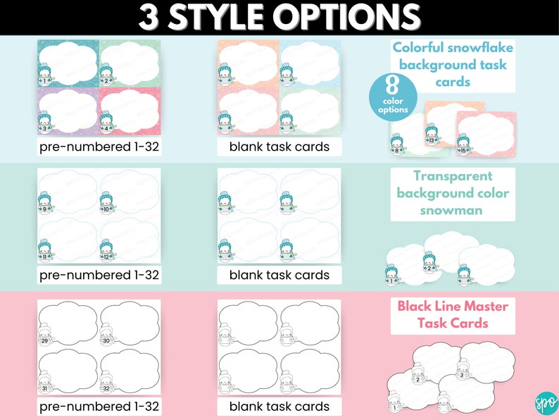 Snowman Editable Task Card Template Winter Task Cards- Commercial Use ...