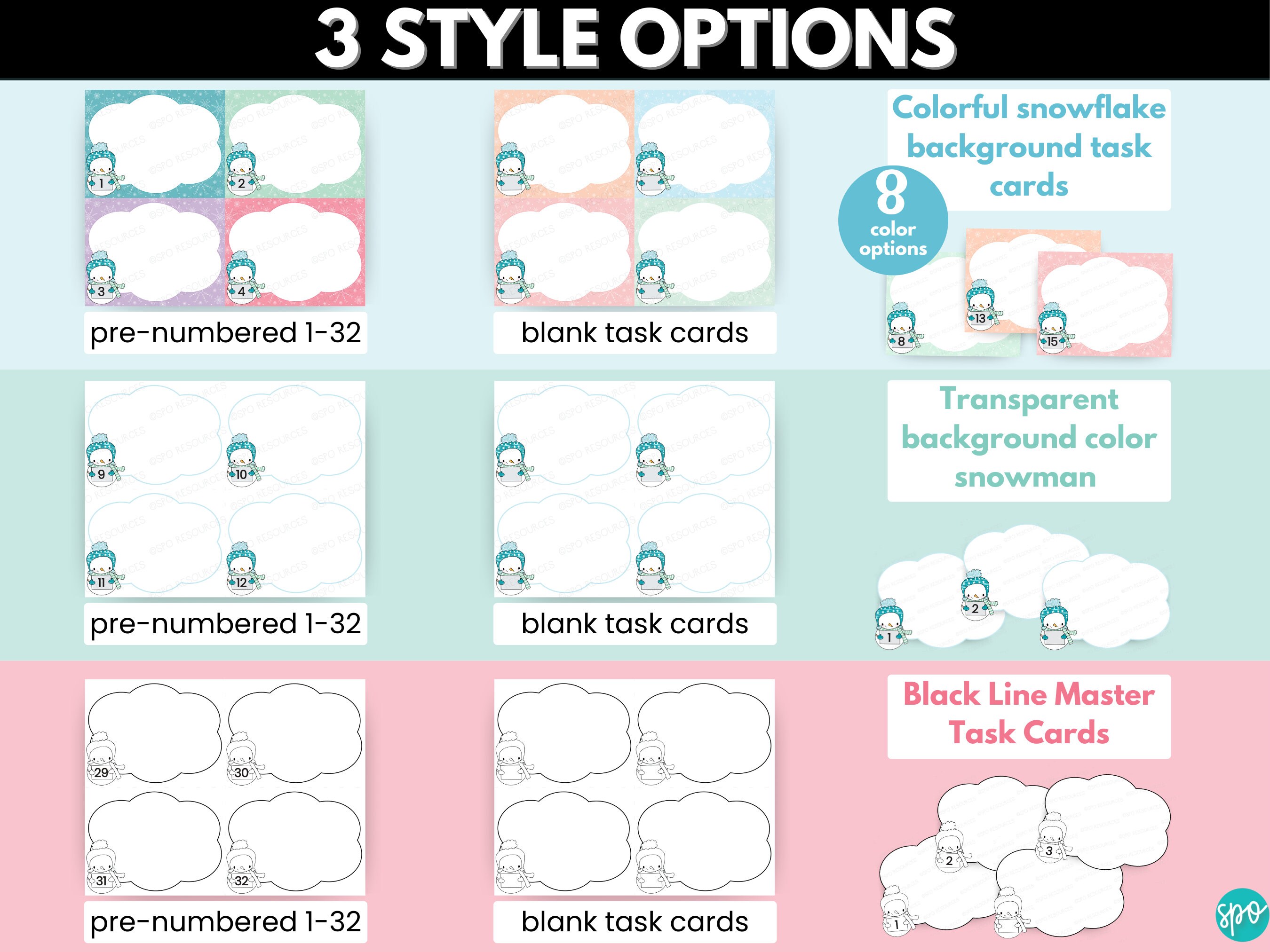 Snowman Editable Task Card Template Winter Task Cards- Commercial Use ...