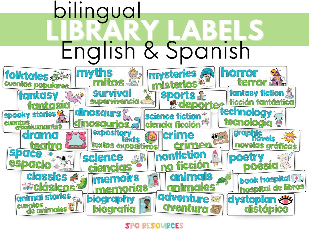 Bilingual Classroom Library Labels Blue/green Font Dual-language Genre ...