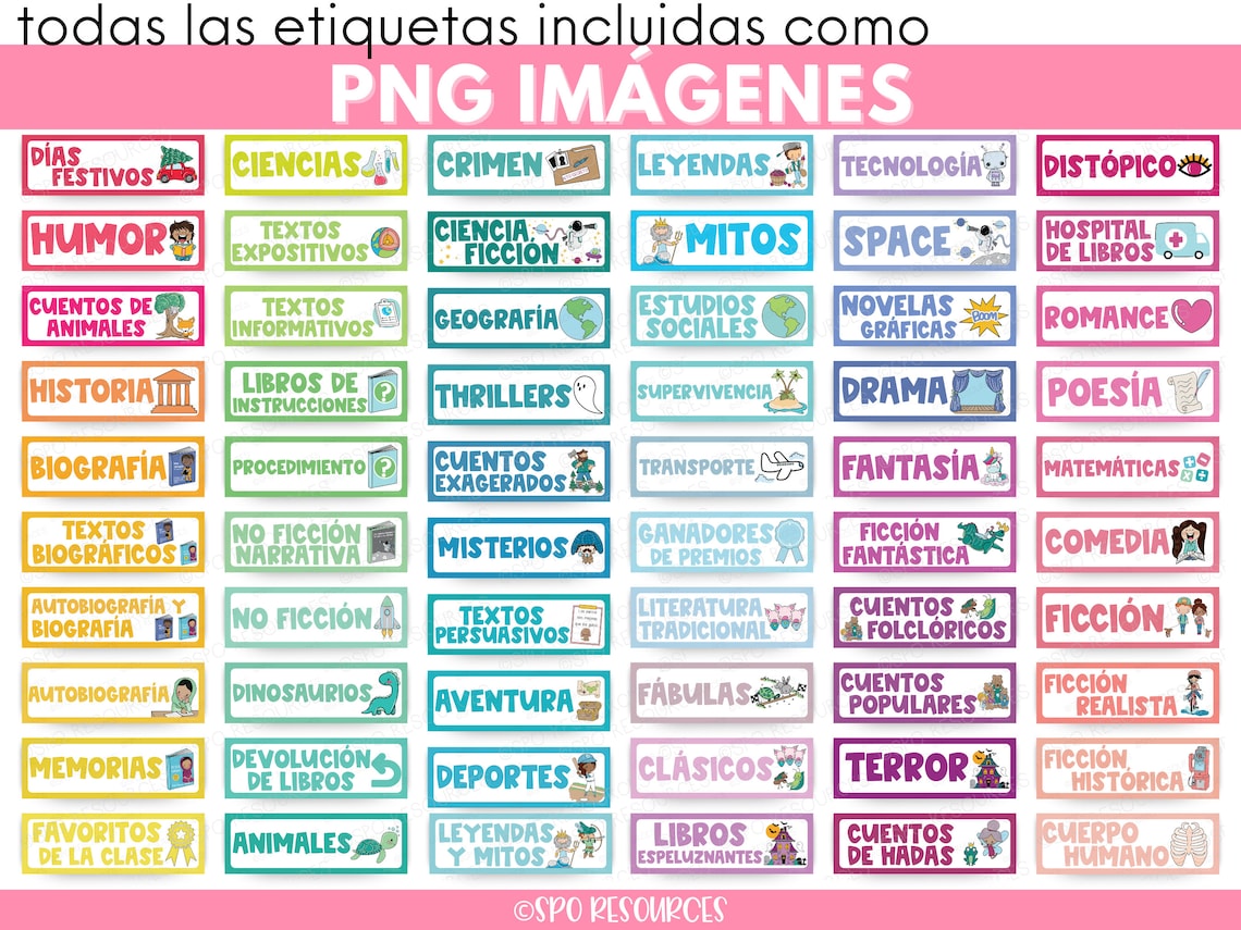 Etiquetas De La Biblioteca De Aula Por Género Y Tema | Spanish ...