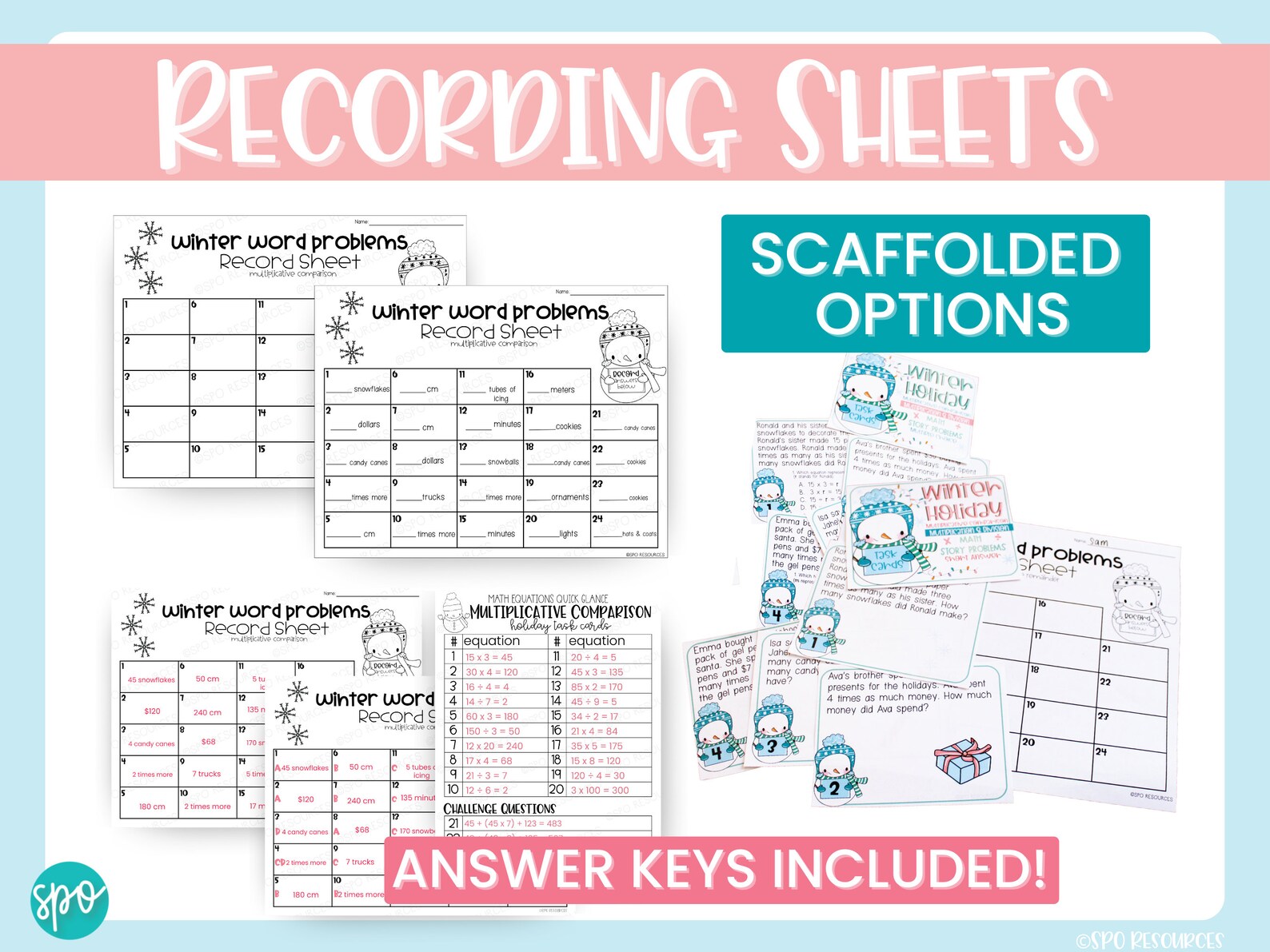 Winter Holiday Math Task Cards Multiplicative Comparison Word Problems ...