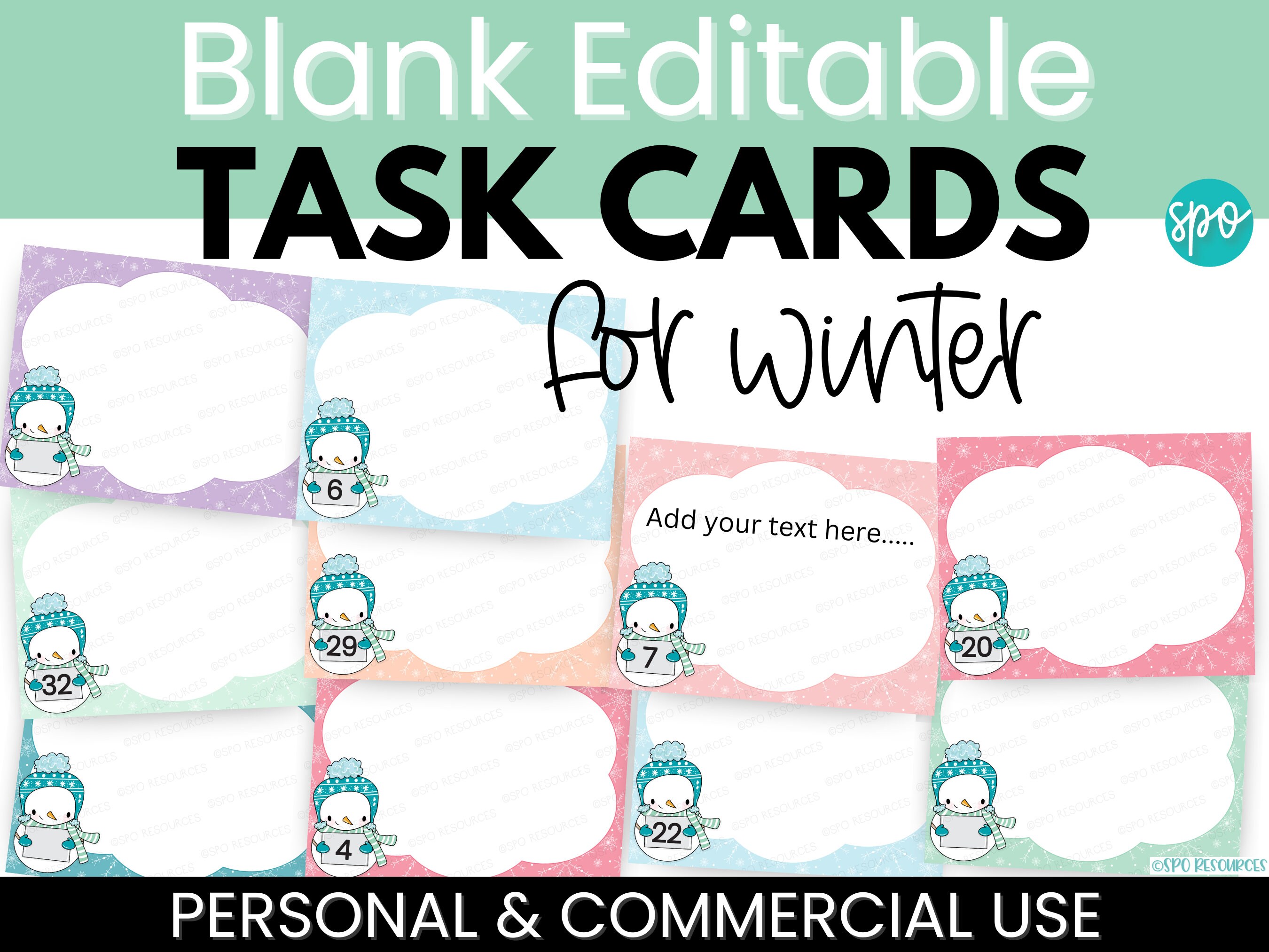 Snowman Editable Task Card Template Winter Task Cards- Commercial Use ...
