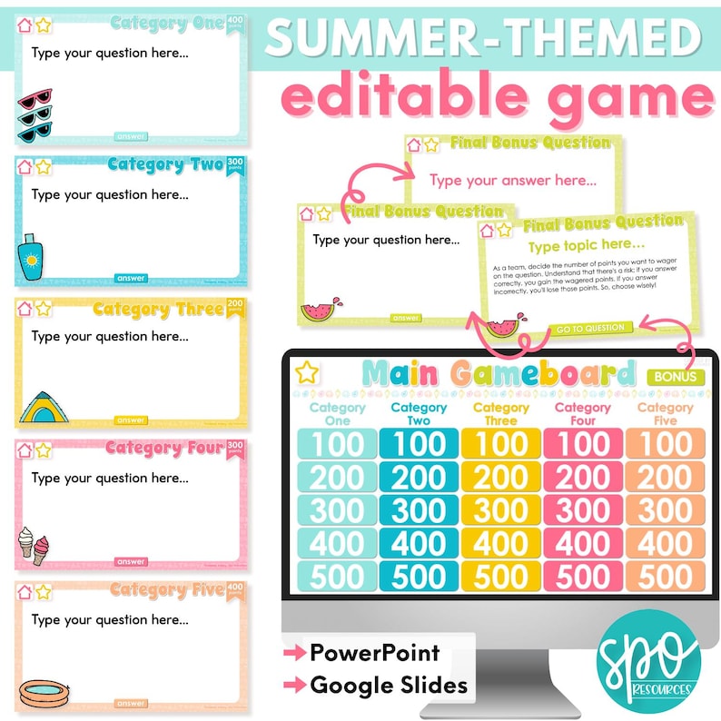 Summer Theme Jeopardy Game Template | Editable Classroom Game Show for ...