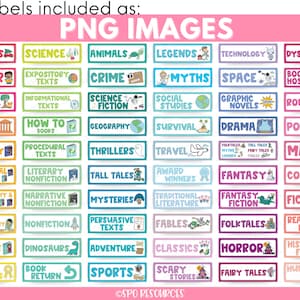 Classroom Library Labels by Genre & Topic for Book Bins and Bookshelves ...
