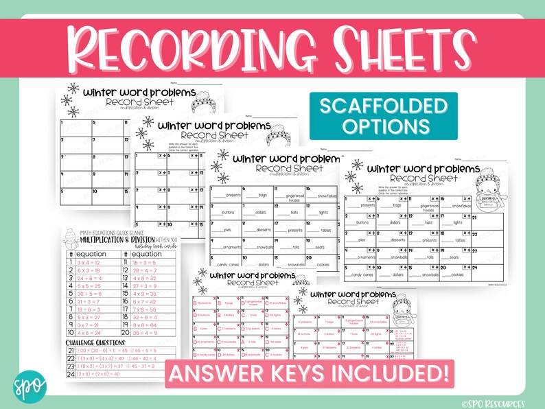 Winter Holiday Math Word Problem Task Cards Multiplication and Division ...