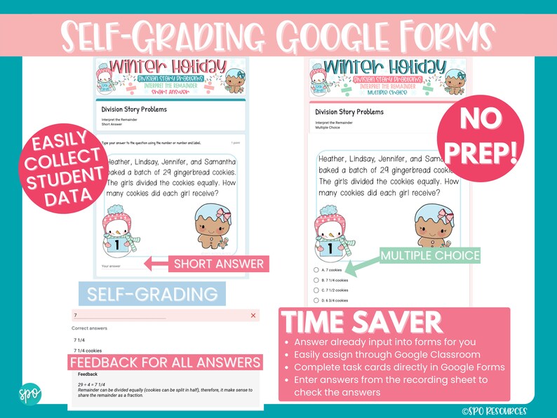 Winter Holiday Math Task Cards Division Interpret the Remainder Word ...