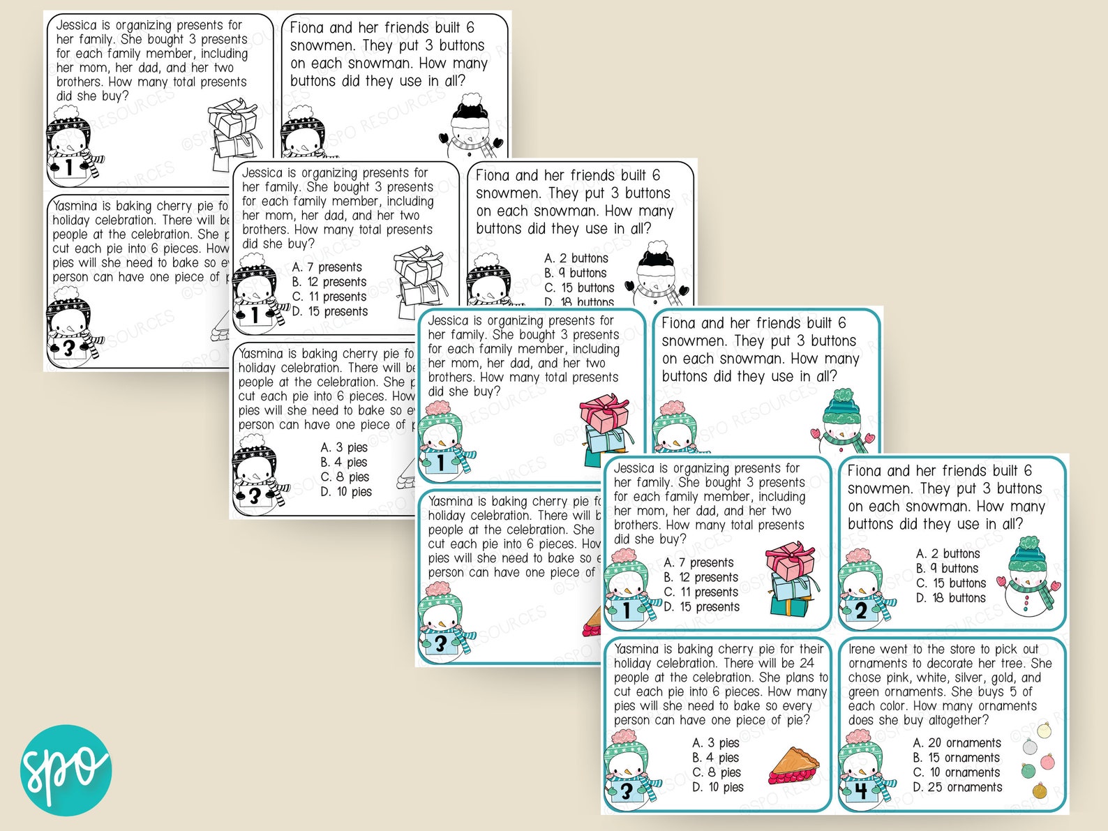 Winter Holiday Math Word Problem Task Cards Multiplication and Division ...