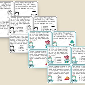 Winter Holiday Math Word Problem Task Cards Multiplication and Division ...