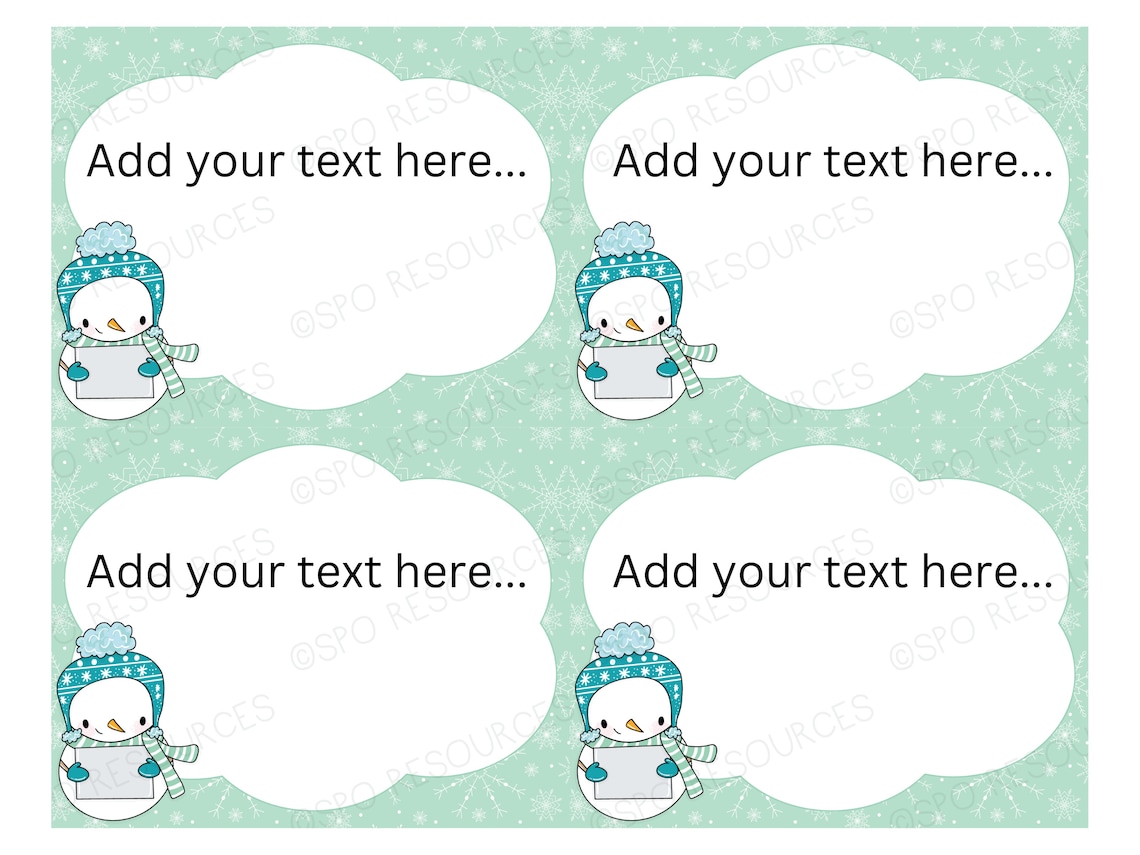 Snowman Editable Task Card Template Winter Task Cards- Commercial Use ...