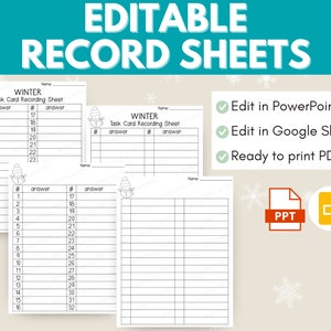 Snowman Editable Task Card Template Winter Task Cards- Commercial Use ...