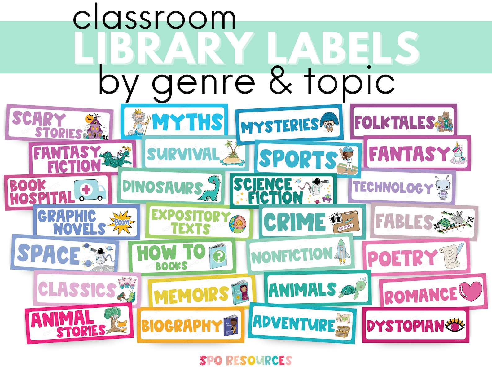 Classroom Library Labels by Genre & Topic for Book Bins and Bookshelves ...