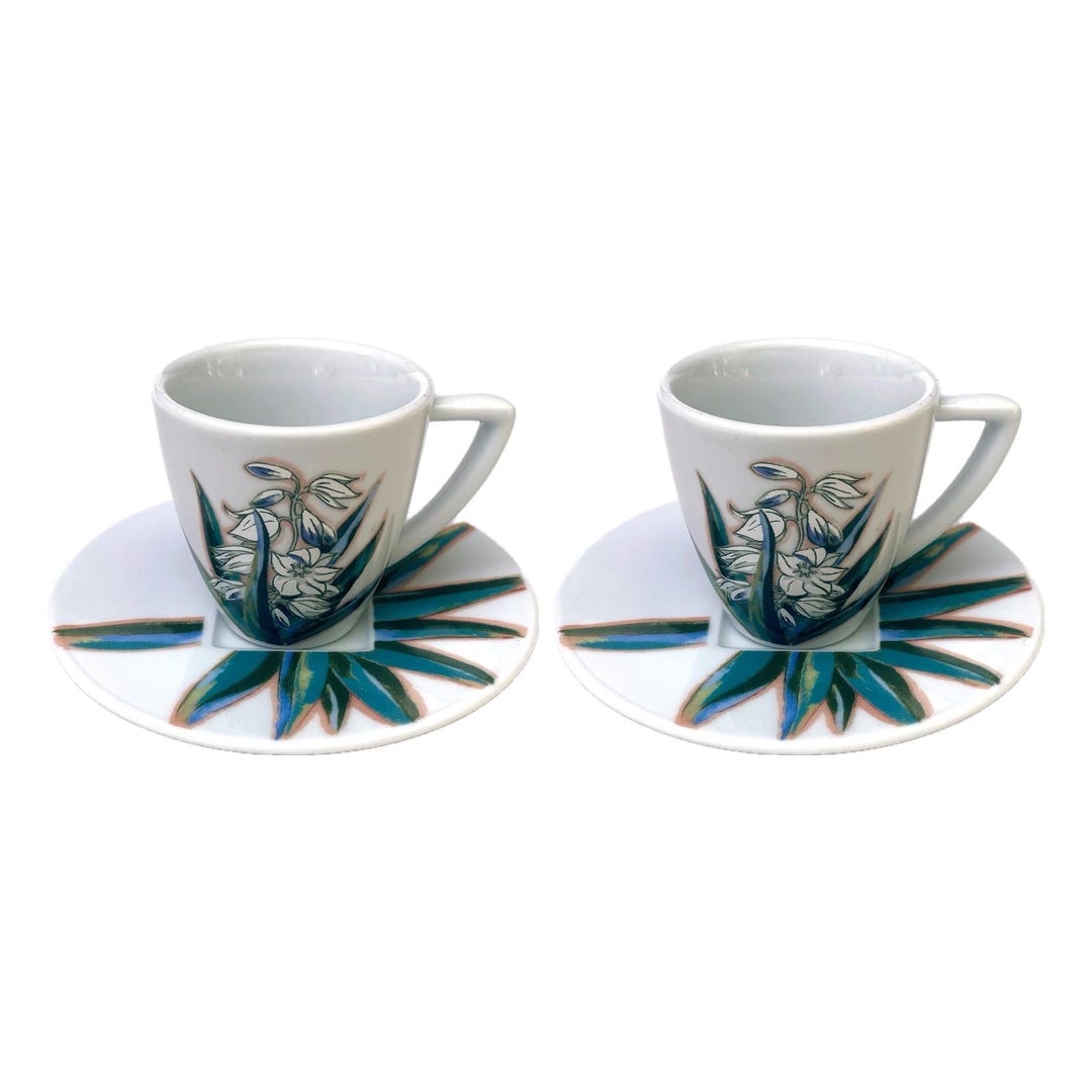 Nespresso Expresso Cups and Saucer Set (1 Pair) Floral Palm Pattern - Etsy