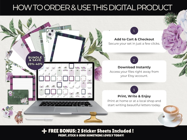 Vintage Scotland Stationery Set Printable, Letter Writing Paper, Cards ...