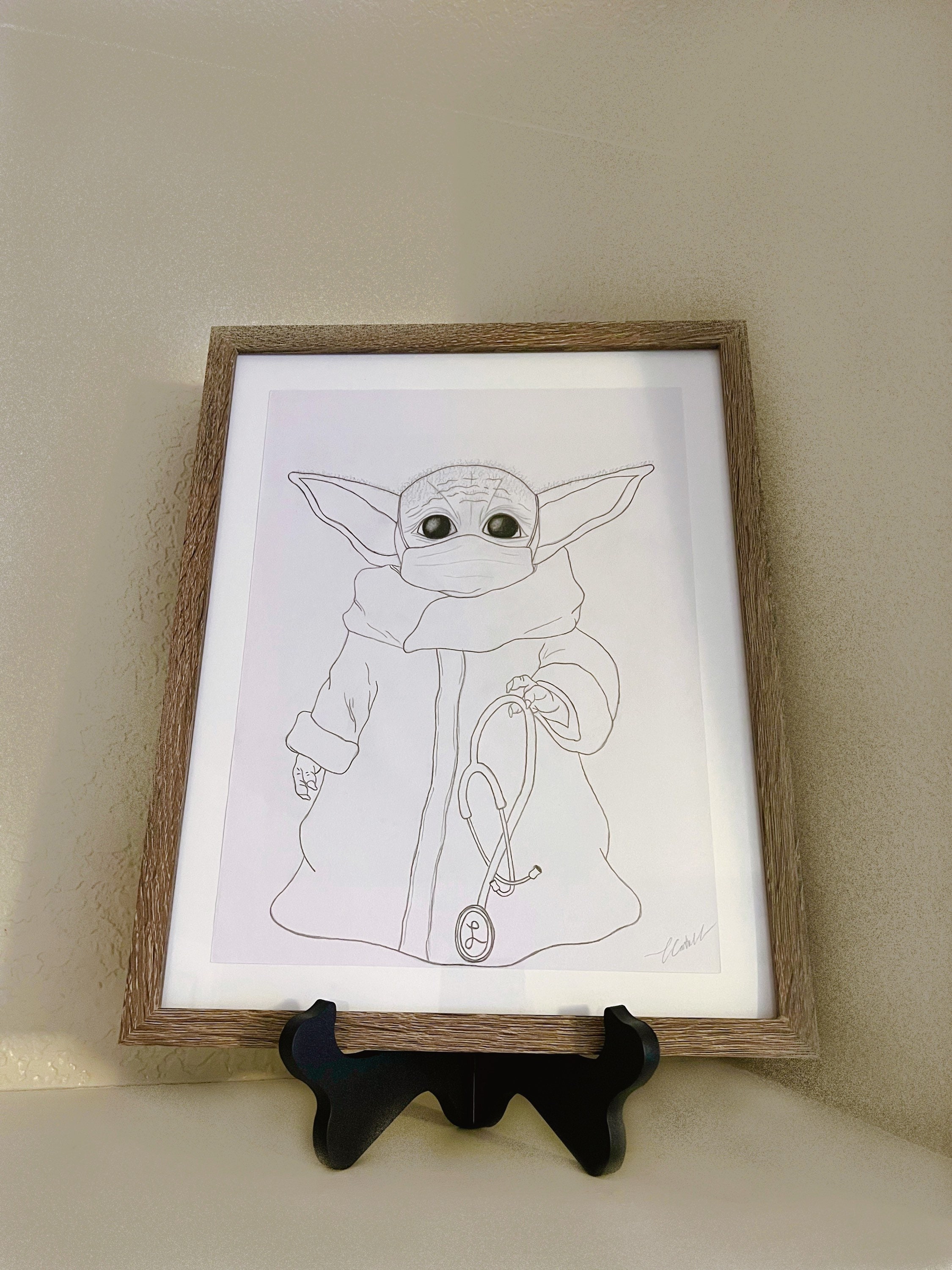Baby Yoda Artwork, Baby Yoda Graphite Pencil Drawing, Nurse Grogu ...