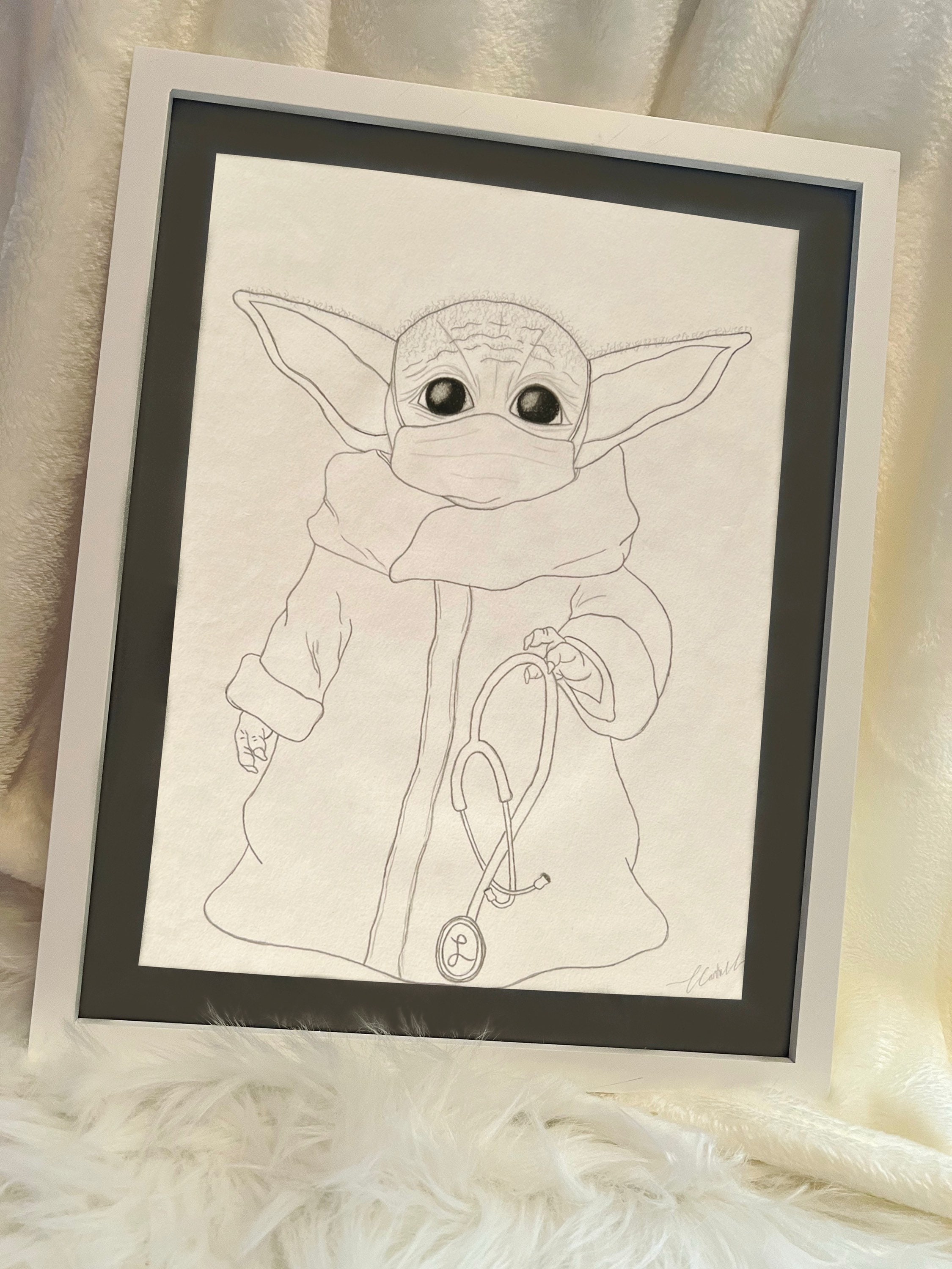 Baby Yoda Artwork, Baby Yoda Graphite Pencil Drawing, Nurse Grogu ...